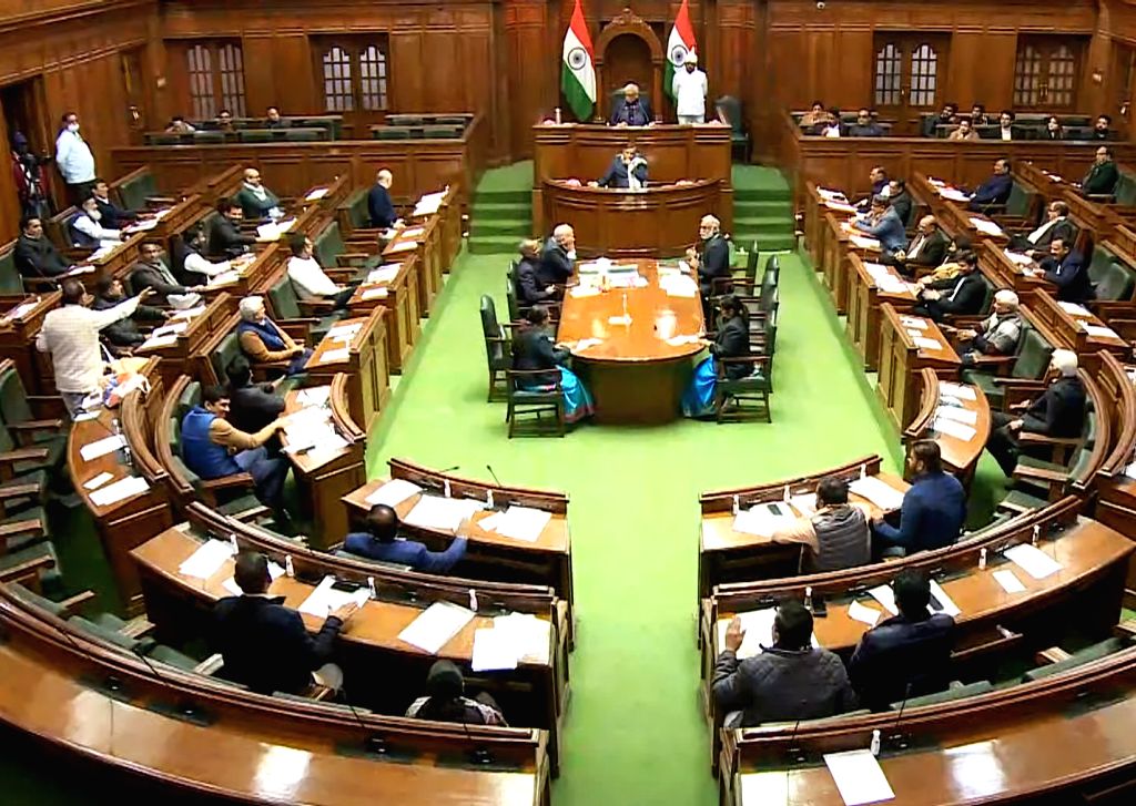 MLAs attend the winter session of Delhi assembly at Vidhan Sabha