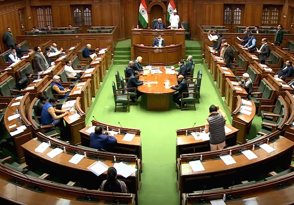 MLAs attend the winter session of Delhi assembly at Vidhan Sabha
