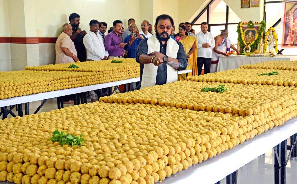 MLC TA Sharavana performs a puja on one lakh 'Laddu' as part of the ...