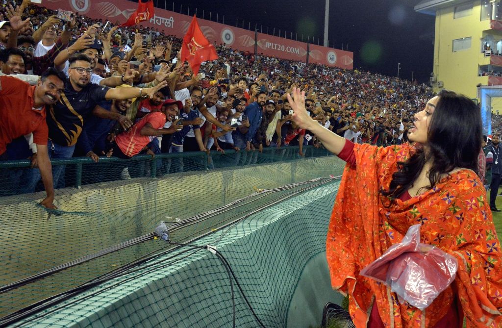 Mohali : Punjab Kings co-owner Preity Zinta with the fans during the match