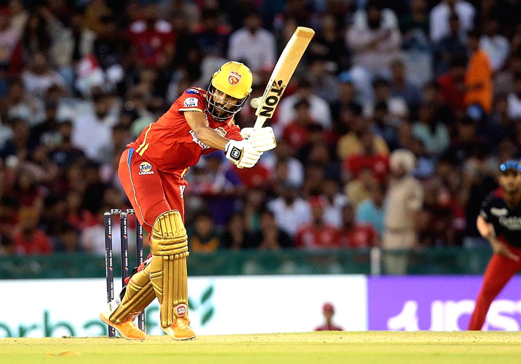 Mohali : Punjab Kings Harpreet Brar plays a shot