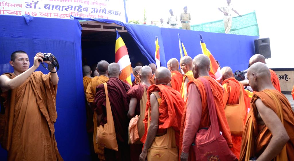 Monks assemble at Chaitya Bhoomi to pay tribute to B R Ambedkar