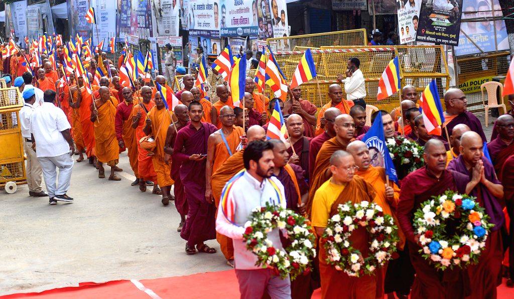 Monks visit Chaityabhoomi on the death anniversary of BR Ambedkar