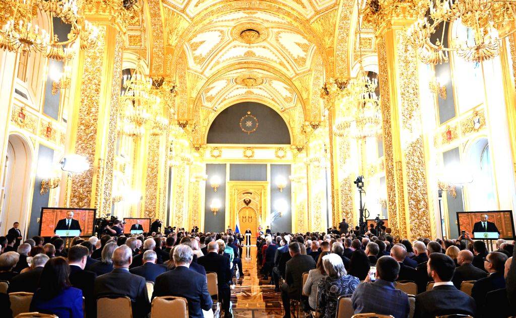 Moscow : Russia President Vladimir Putin delivers a speech at the St ...