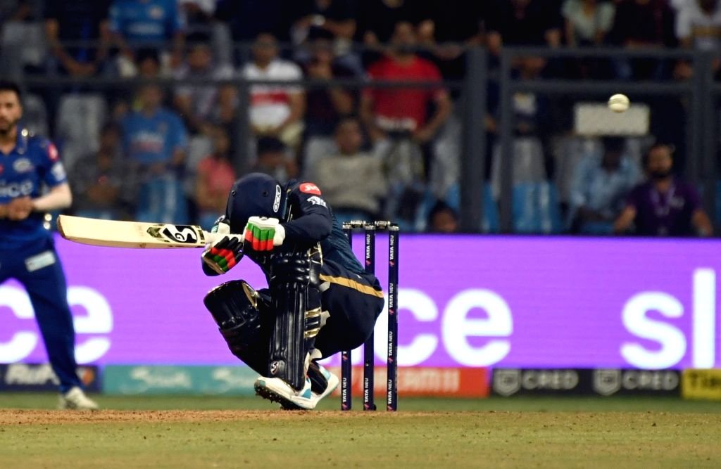 Mumbai : GT's Rashid Khan avoids a bouncer during the IPL 2023 match