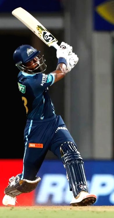 Mumbai : Hardik Pandya of Gujarat Titans plays a shot during the match ...