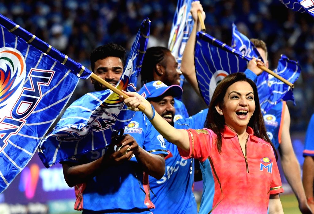 Mumbai : Mumbai Indians' owner Nita Ambani celebrates with her team ...