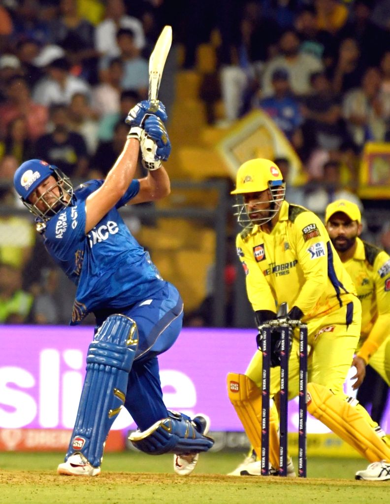 MI batter Tim David plays a shot during the IPL 2023 match
