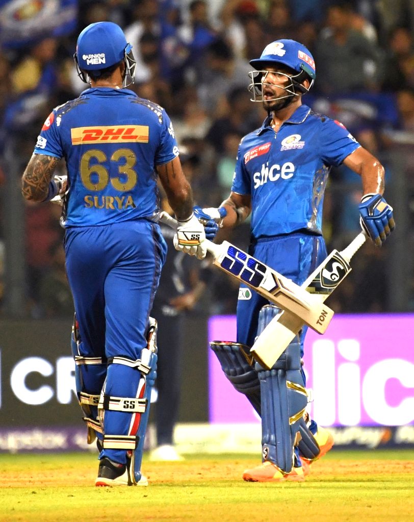 Mumbai : MI's Vishnu Vinod and Suryakumar Yarav during the IPL 2023 match