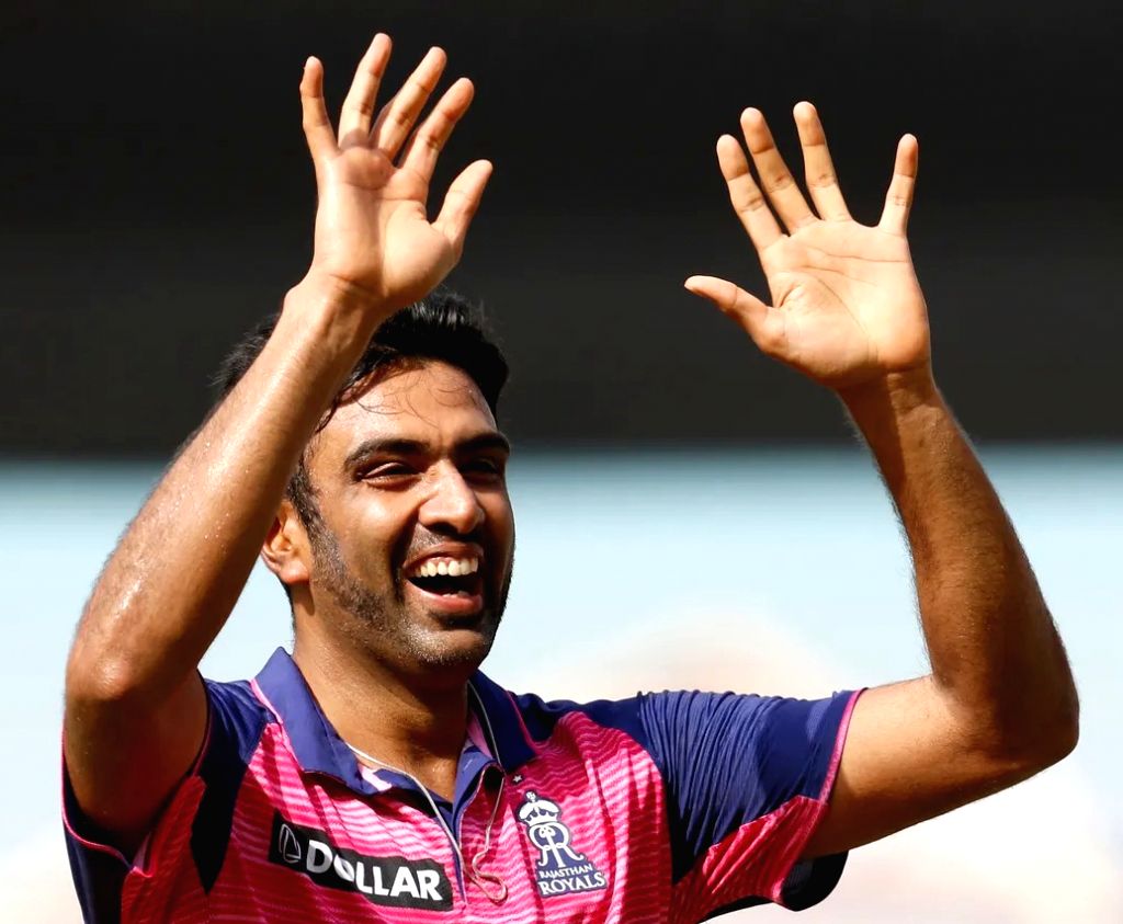 Mumbai : RR's Ravichandran Ashwin celebrates after a dismissal during ...