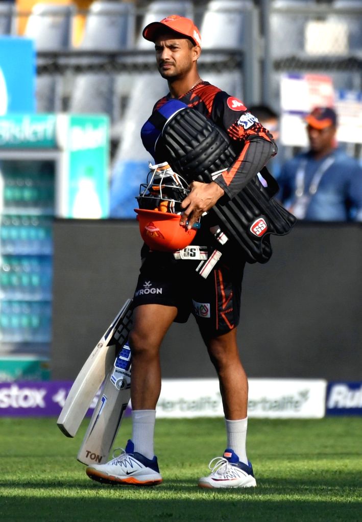 Mumbai : Sunrisers Hyderabad's Mayank Agarwal during a practice session