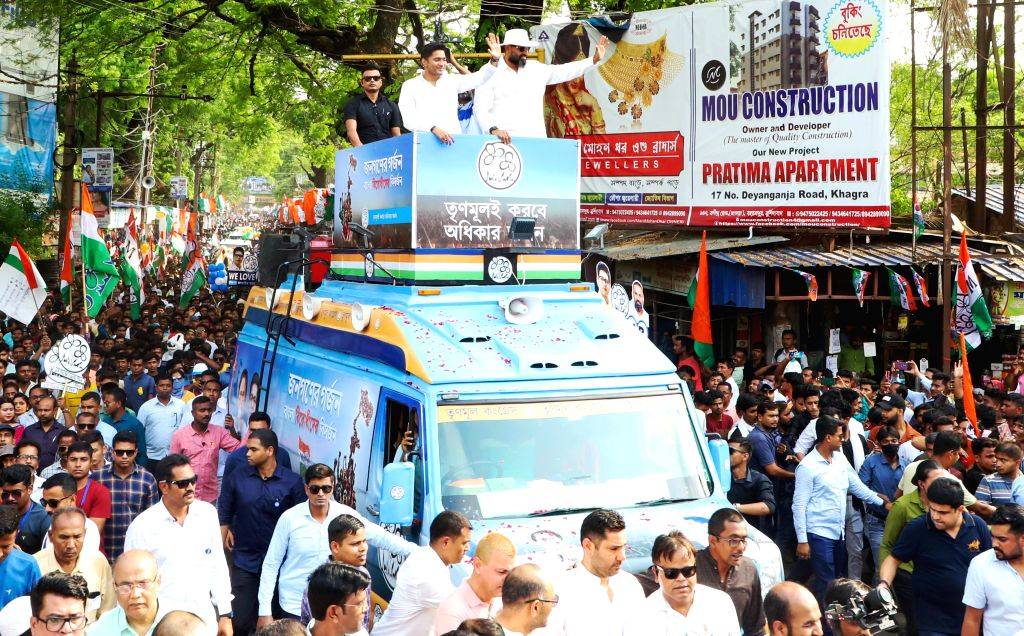 TMC leader Abhishek Banerjee during an election campaign in support of ...