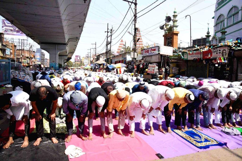 Muslim devotees offer first Friday namaz during the holy month of Ramadan