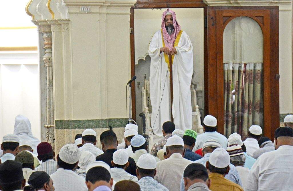 Muslim devotees offer first Friday namaz during the holy month of Ramadan