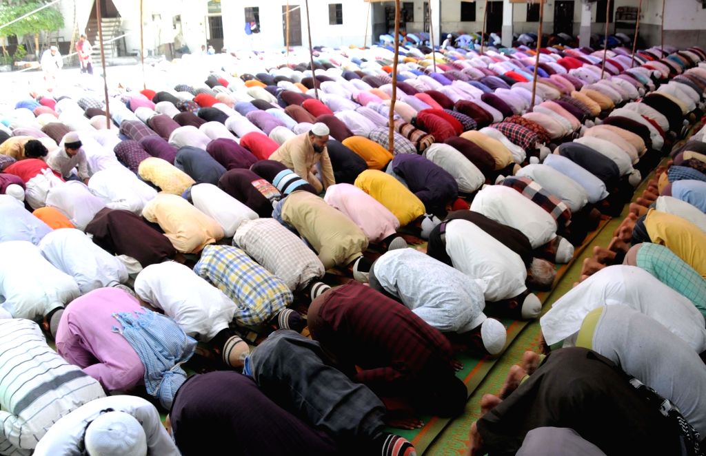 Muslim devotees offer Friday namaz during the holy month of Ramzan