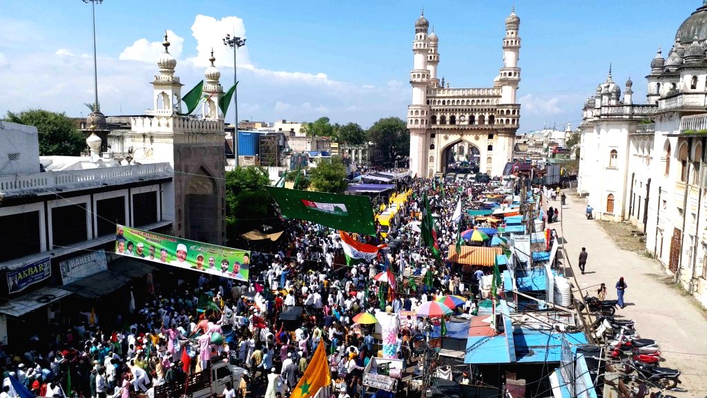 Muslim devotees take out a religious procession on the occasion Eid ...