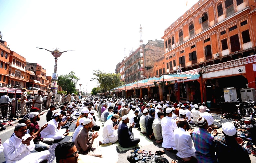 : Jaipur: Muslim people offer Friday Namaz during the holy month of Ramadan