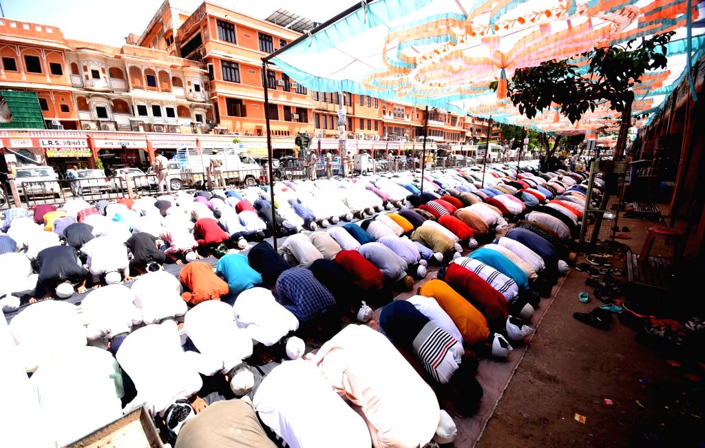 : Jaipur: Muslim people offer Friday Namaz during the holy month of Ramadan