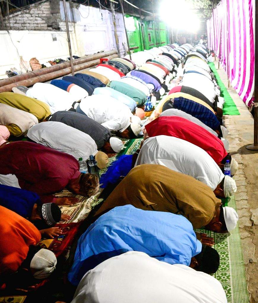 Muslims offer Taraweeh prayer on the first day of Ramadan