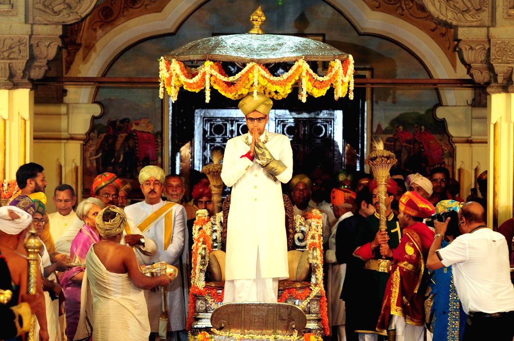 Yaduveer Krishnadatta Chamaraja Wadiyar seated on the 'silver throne'