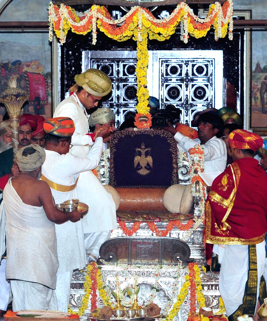 Yaduveer Krishnadatta Chamaraja Wadiyar seated on the 'silver throne'