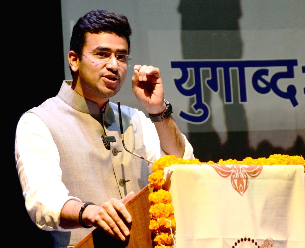 : Nagpur :Lok Sabha MP Tejasvi Surya addressing during the All India ...