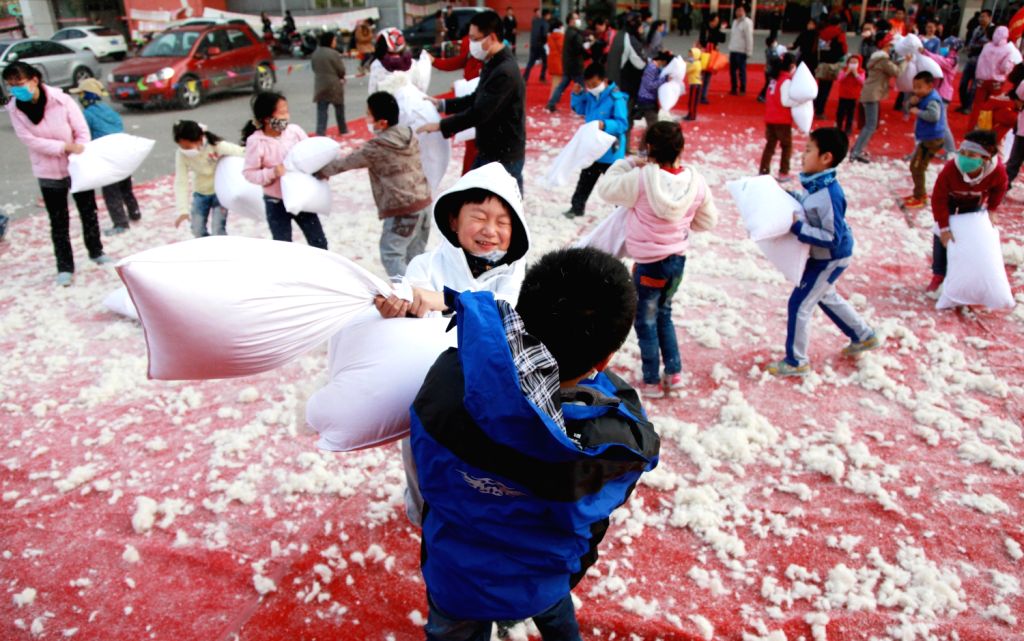 A pillow fight in Nanjing