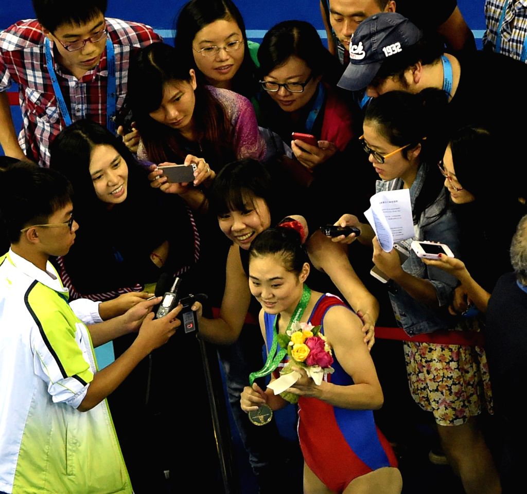 Awards ceremony of the women's vault final of the 45th Gymnastics World ...