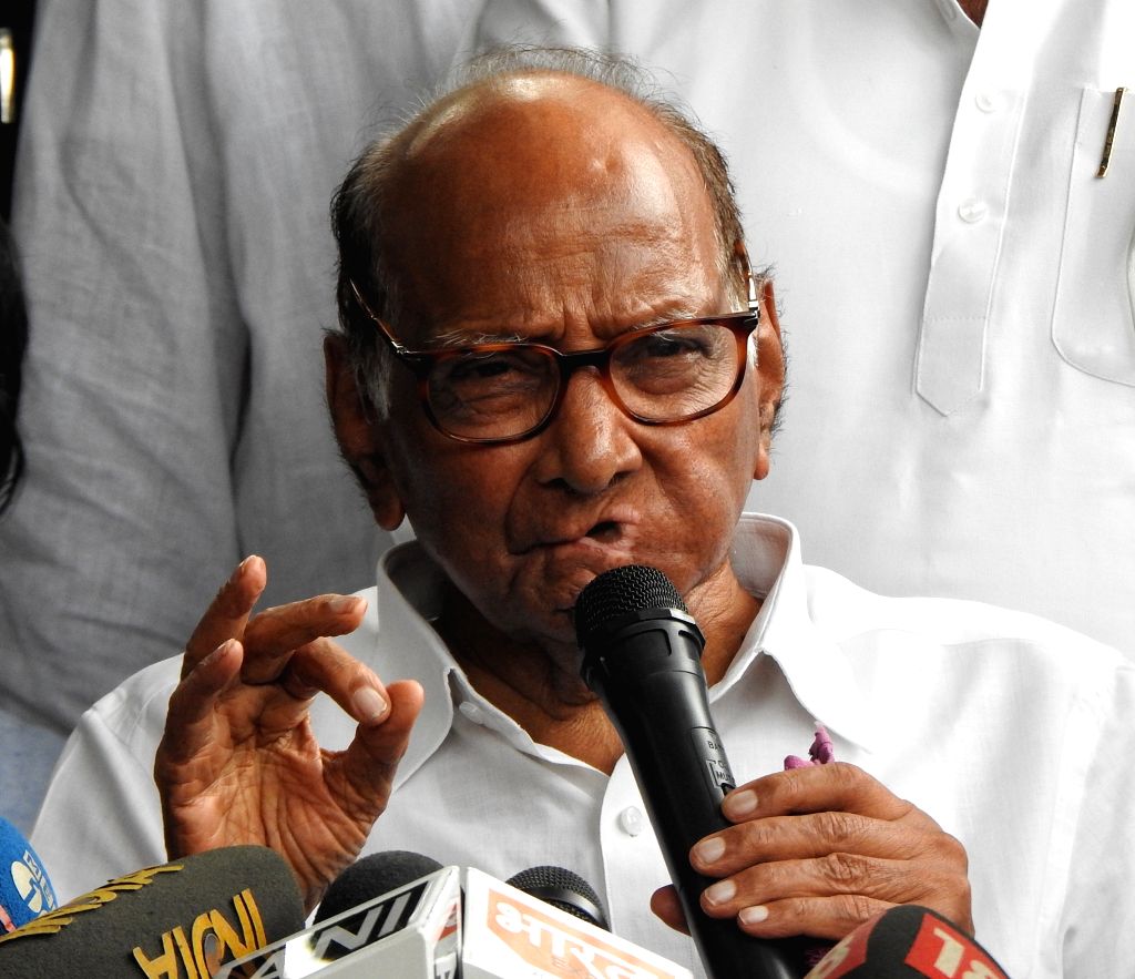 Nationalist Congress Party (NCP) chief Sharad Pawar addresses the media