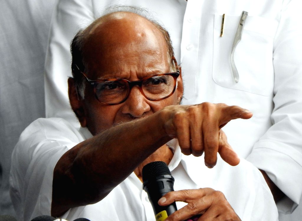 Nationalist Congress Party (NCP) chief Sharad Pawar addresses the media
