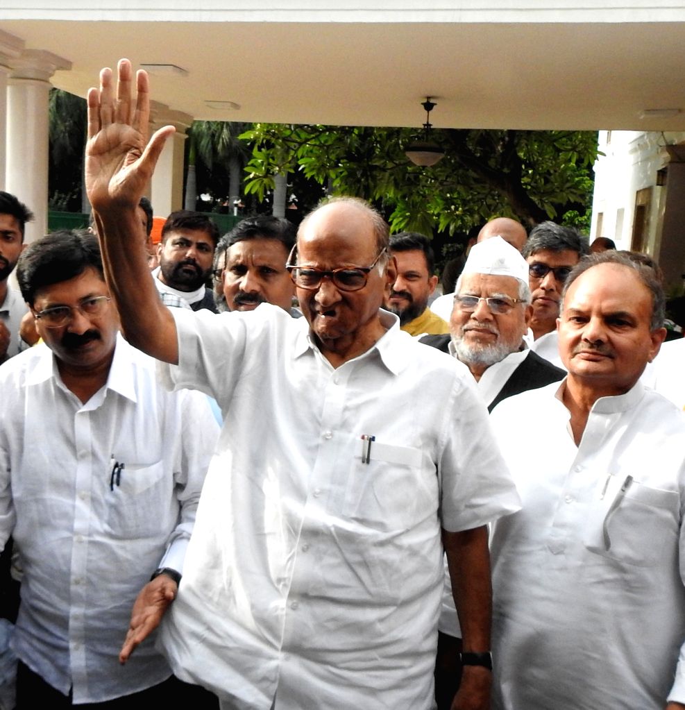 Nationalist Congress Party (NCP) chief Sharad Pawar addresses the media