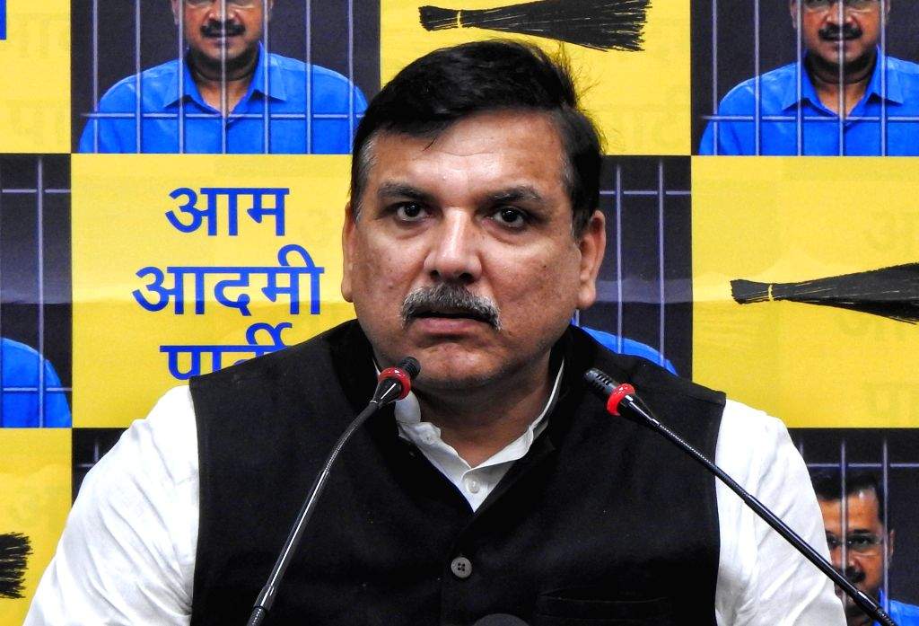 New Delhi : AAP Rajya Sabha MP Sanjay Singh addresses a press conference