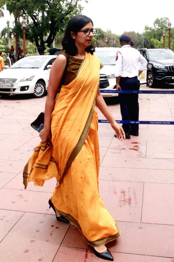 New Delhi :AAP Rajya Sabha MP Swati Maliwal arrives at the Parliament House