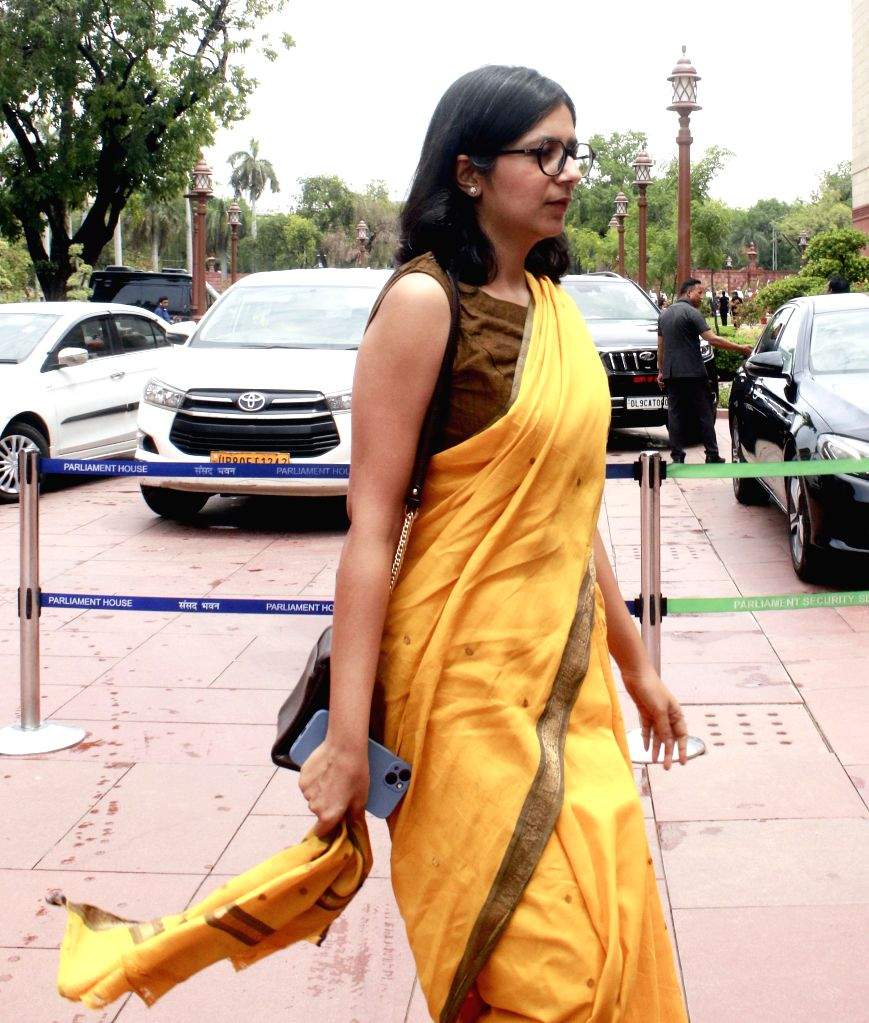 New Delhi :AAP Rajya Sabha MP Swati Maliwal arrives at the Parliament House