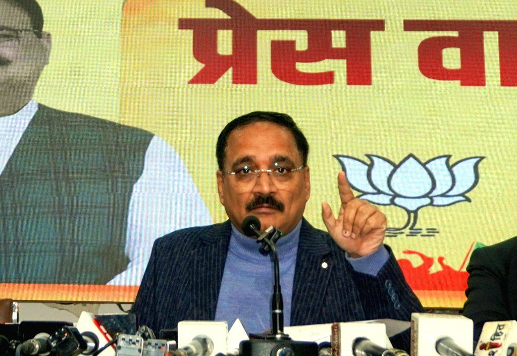 BJP Delhi President Virender Sachdeva addresses a press conference