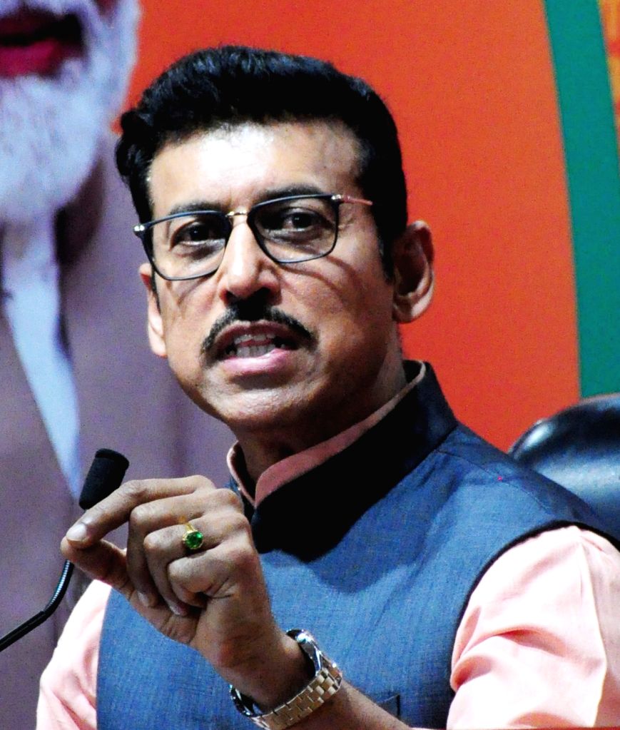 New Delhi : BJP MP Rajyavardhan Singh Rathore addresses a press ...