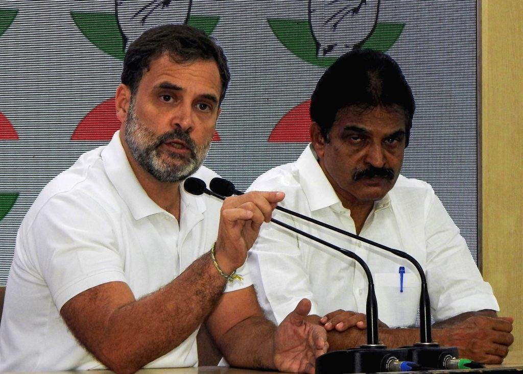 New Delhi : Congress leader Rahul Gandhi addresses a press conference