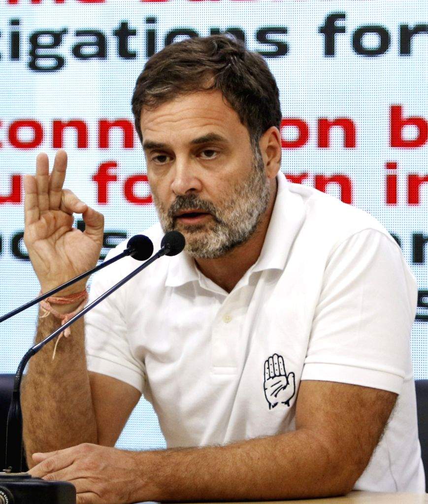New Delhi : Congress leader Rahul Gandhi addresses a press conference