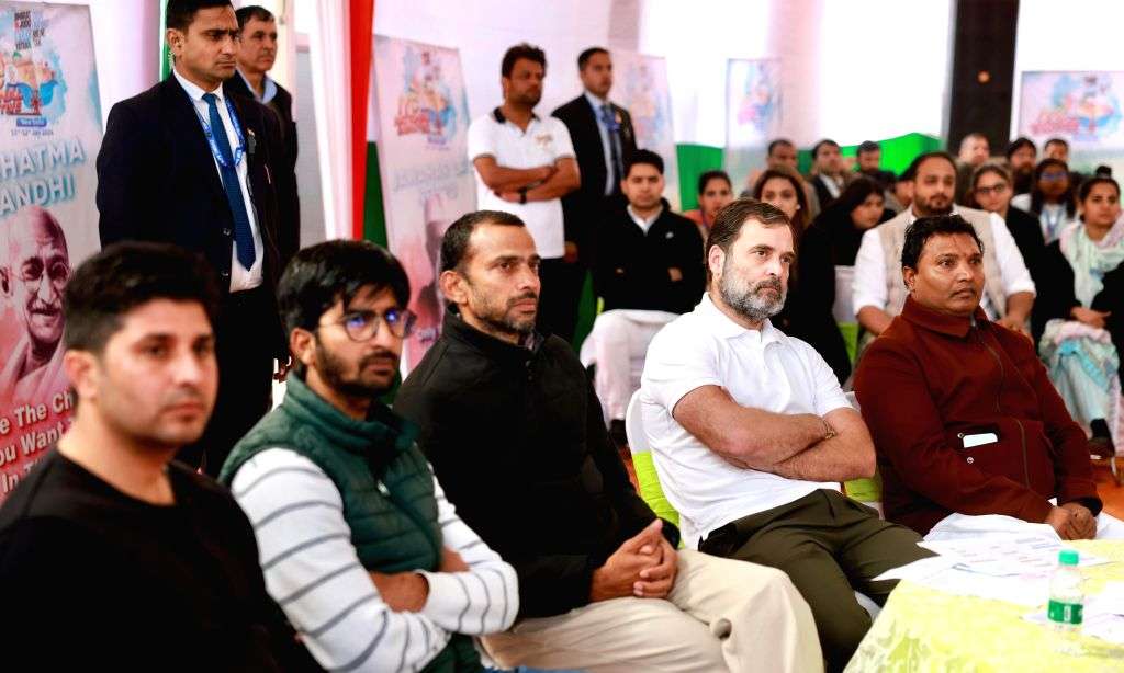 Congress leader Rahul Gandhi during an interaction with members of ...