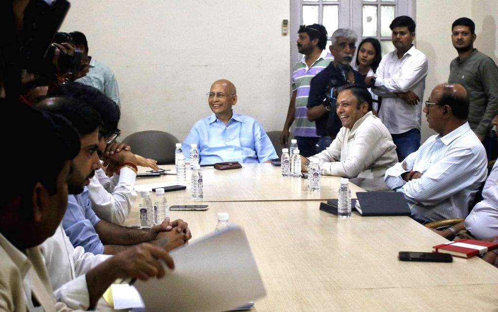 New Delhi : Congress MP Abhishek Singhvi chairs a meeting of the ...