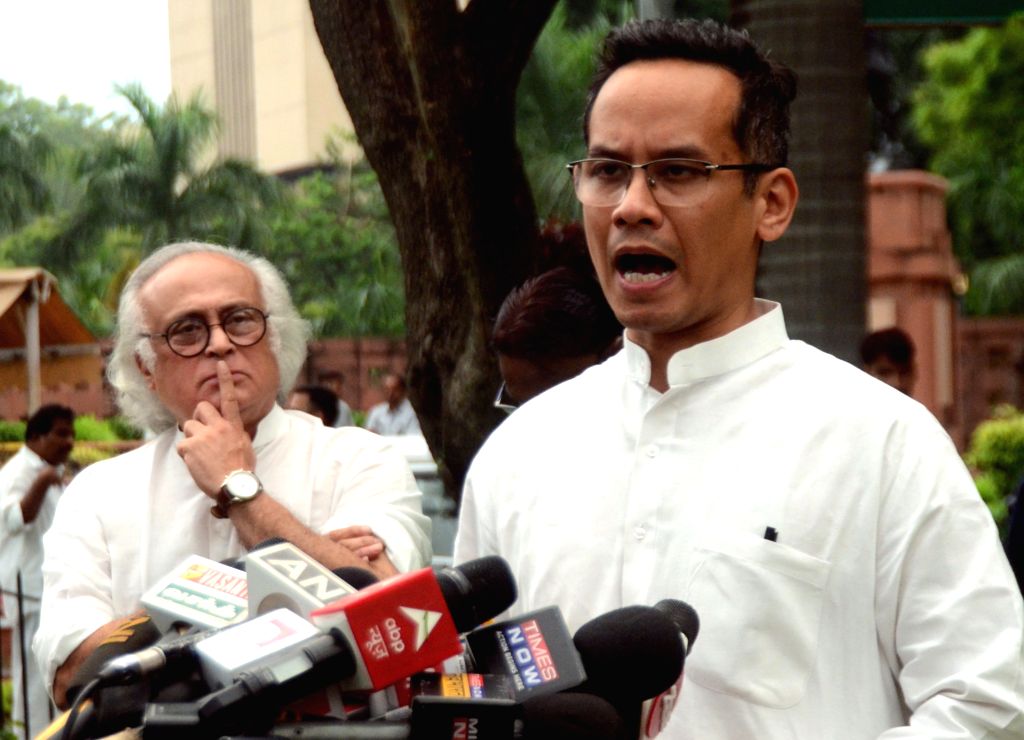 New Delhi : Congress MP Gaurav Gogoi addresses the media