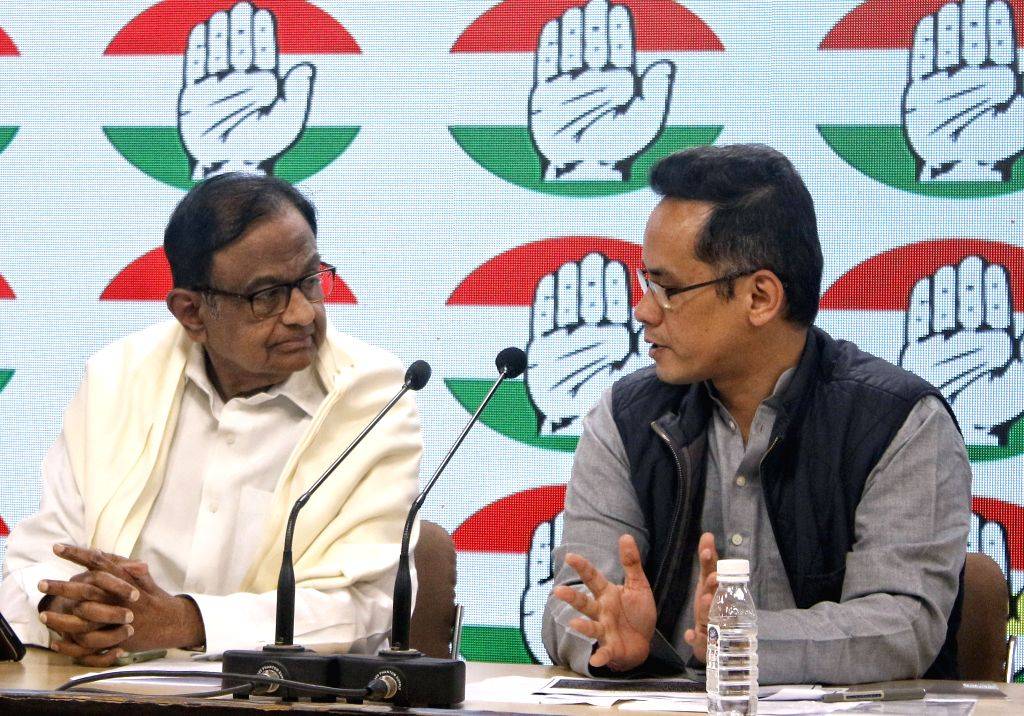 New Delhi : Congress MP P. Chidambaram and Gaurav Gogoi during a press ...