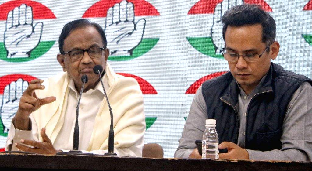 New Delhi : Congress MP P. Chidambaram and Gaurav Gogoi during a press ...