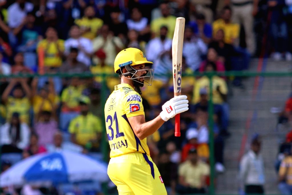 : New Delhi : CSK's batsman Ruturaj Gaikwad celebrates his half century