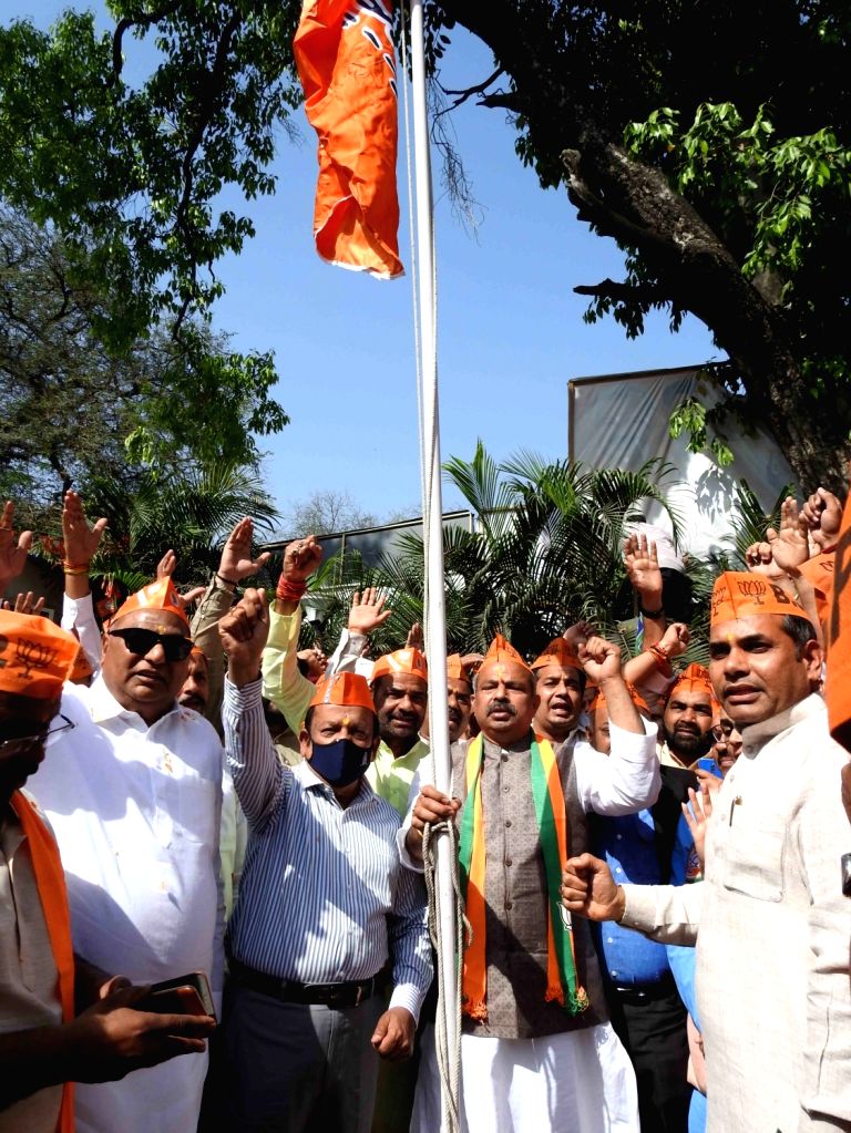 Delhi BJP President and other senior leaders during the BJP's ...