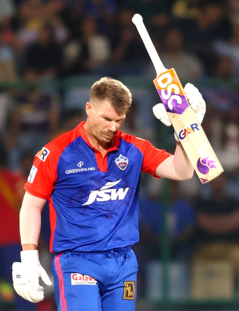 New Delhi : Delhi Capitals captain David Warner celebrates his half-century