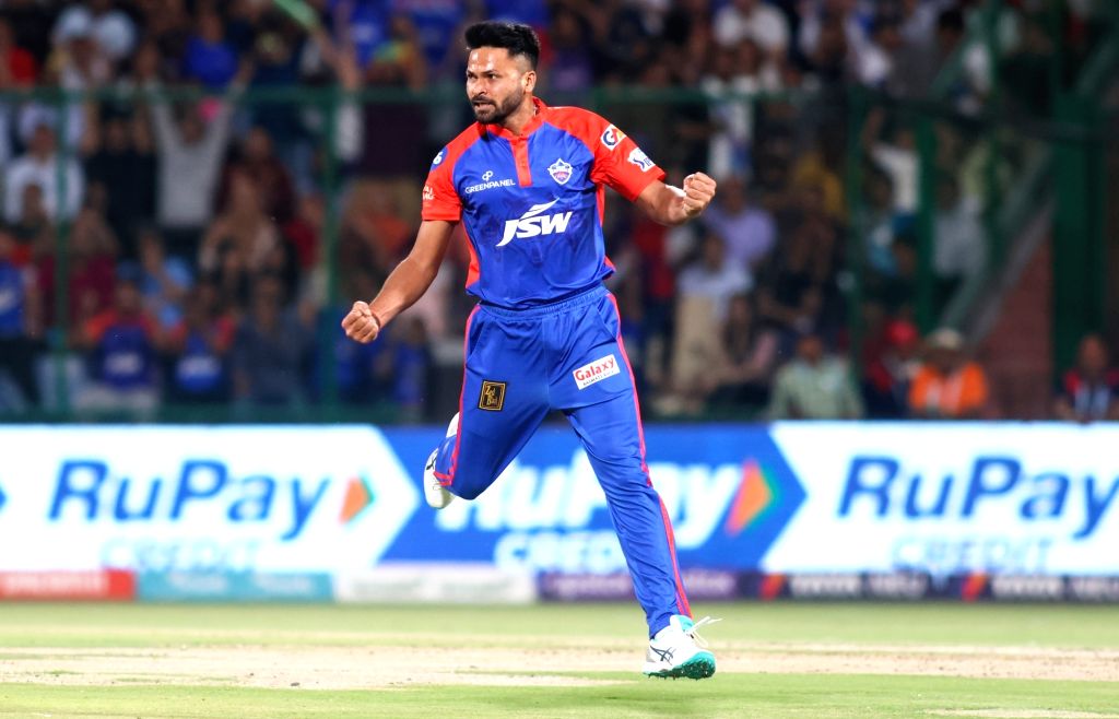 New Delhi : Delhi Capitals' Mukesh Kumar celebrates after taking the ...