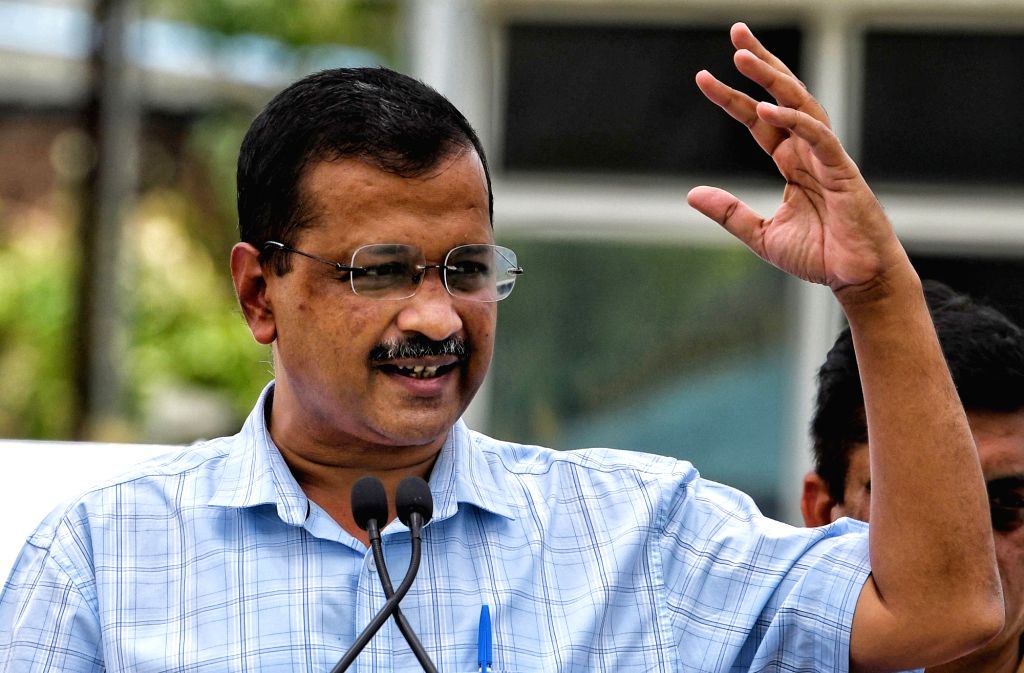 New Delhi : Delhi Chief Minister Arvind kejriwal addressing during his ...