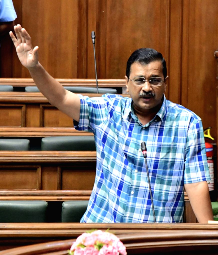 New Delhi : Delhi Chief Minister Arvind Kejriwal speaks during the ...
