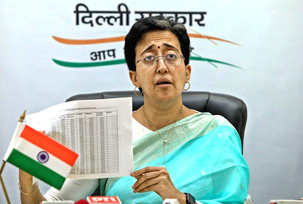 New Delhi : Delhi Minister Atishi Singh addresses a press conference